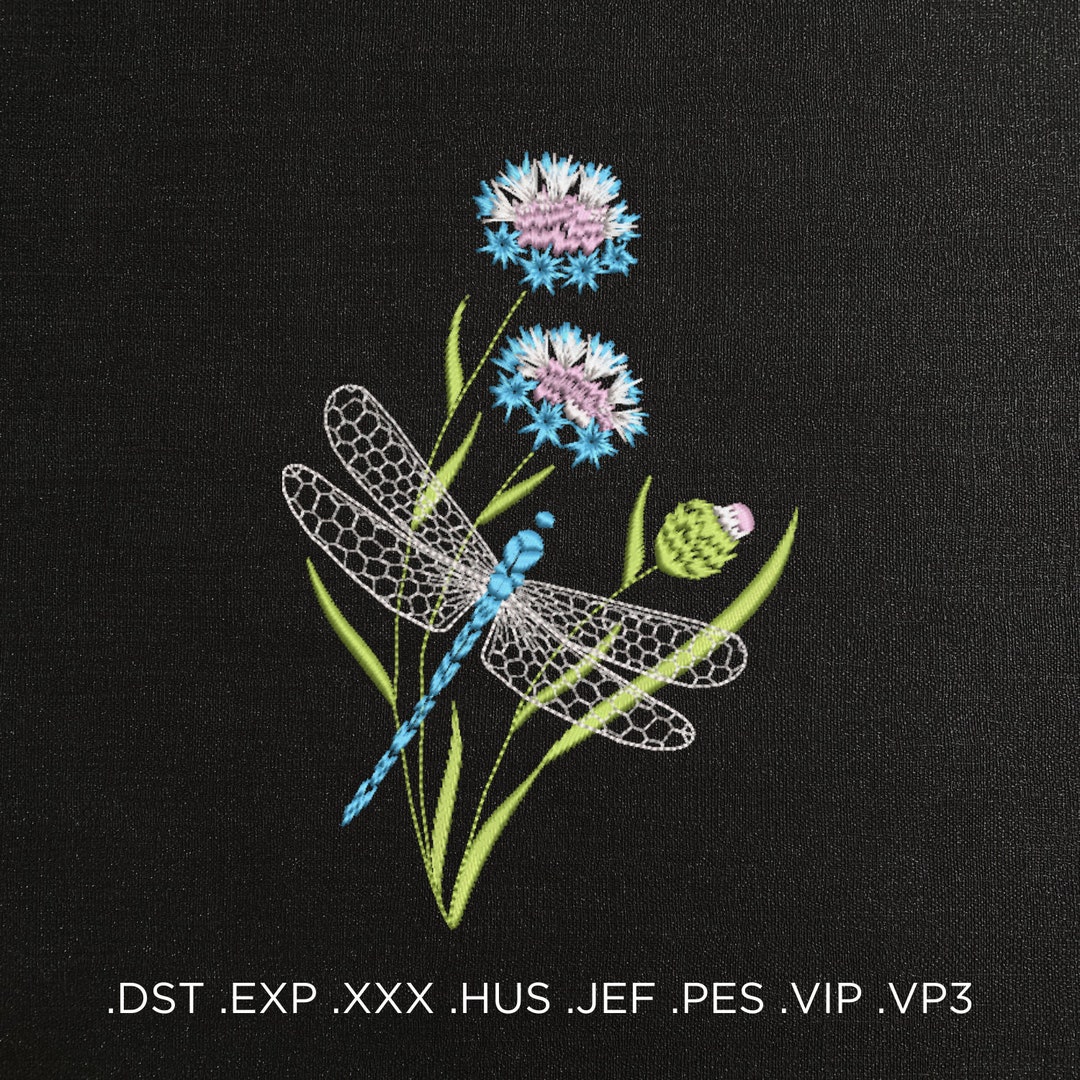 Dragonfly on a Flower Machine Embroidery Design - Dragonfly Embroidery ...