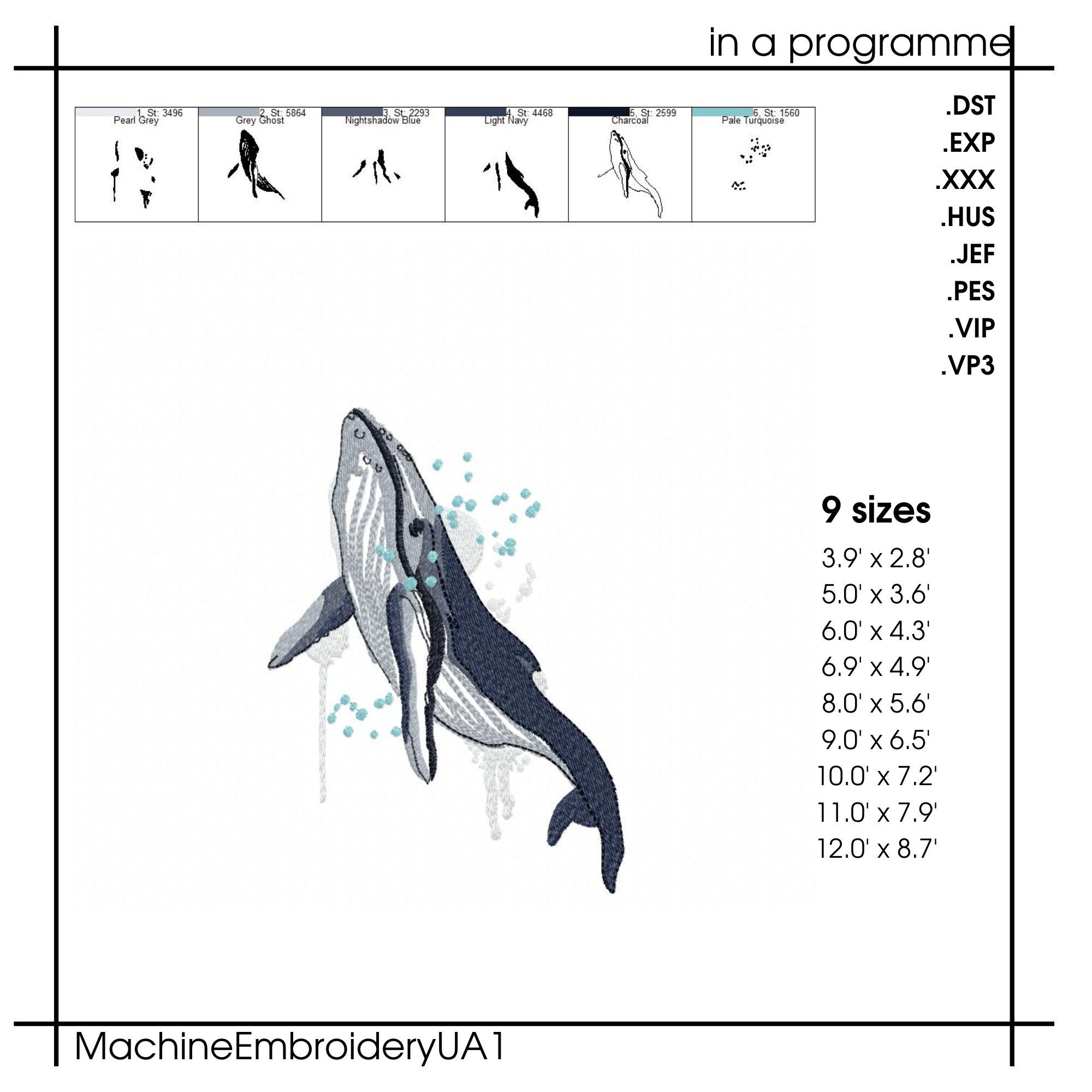 Blue Whale Machine Embroidery Design for Light Fabrics Whale - Etsy UK
