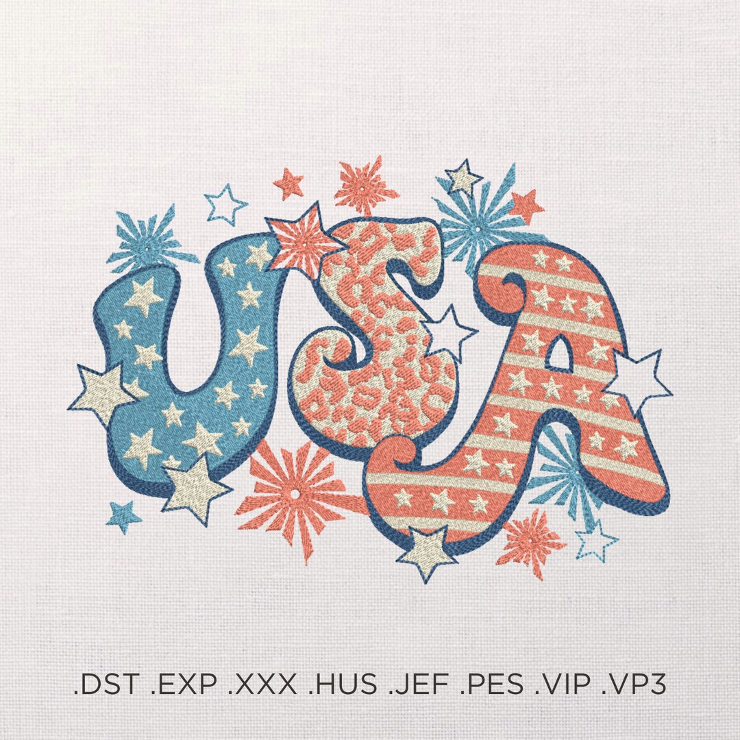 USA Machine Embroidery Pattern, Patriotic Embroidery Design, Stars ...