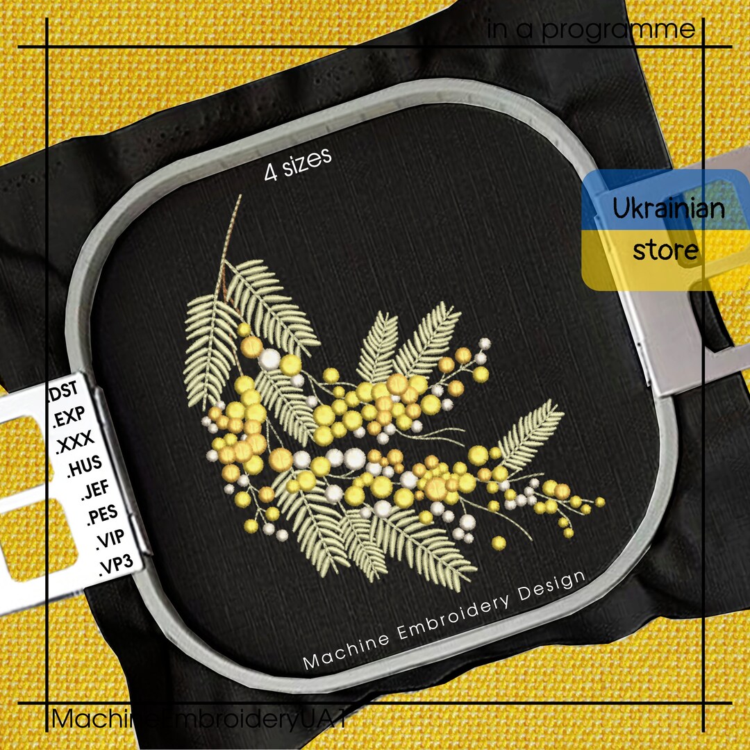 Mimosa Machine Embroidery Design Mimosa Branch Embroidery Files 5 Sizes ...