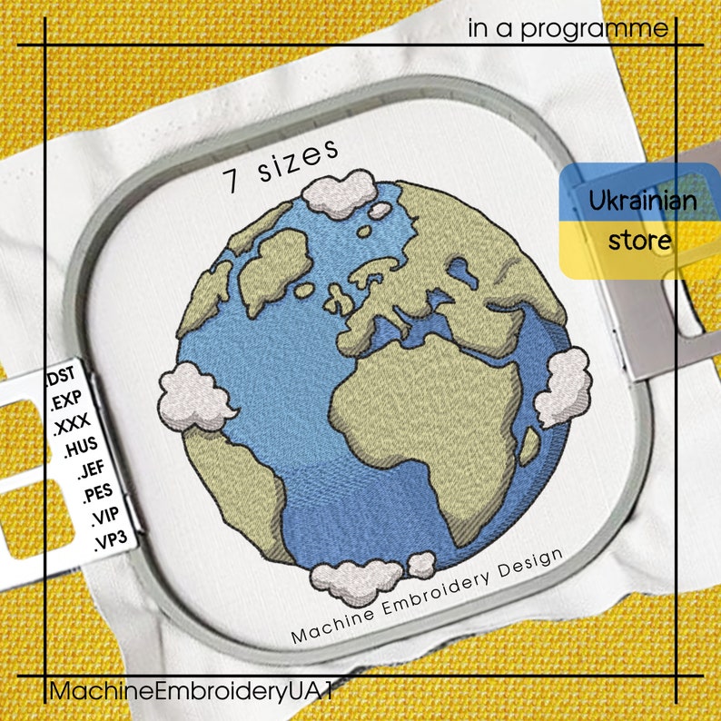 Planet Earth Machine Embroidery Design Planet Earth - Etsy