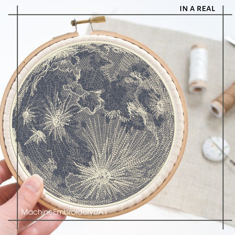 Moon Machine Embroidery Design, Realistic Moon Embroidery Pattern, Full ...