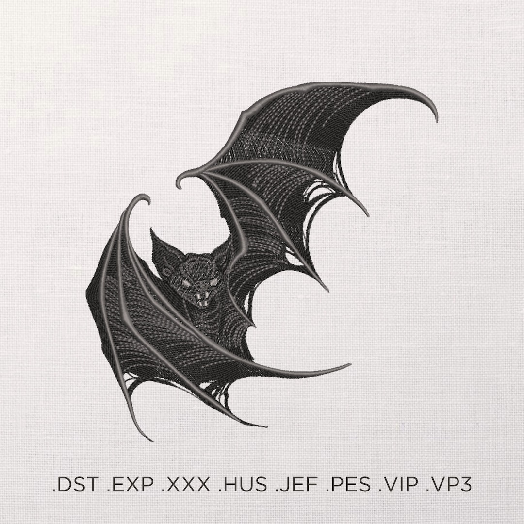 Bat Machine Embroidery Pattern, Gothic Black Bat Embroidery Design, PES ...