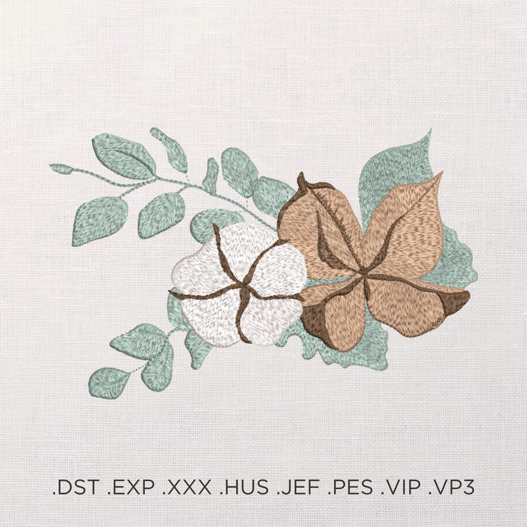 Cotton Branches Embroidery Design - 6 Sizes - Machine Embroidery ...