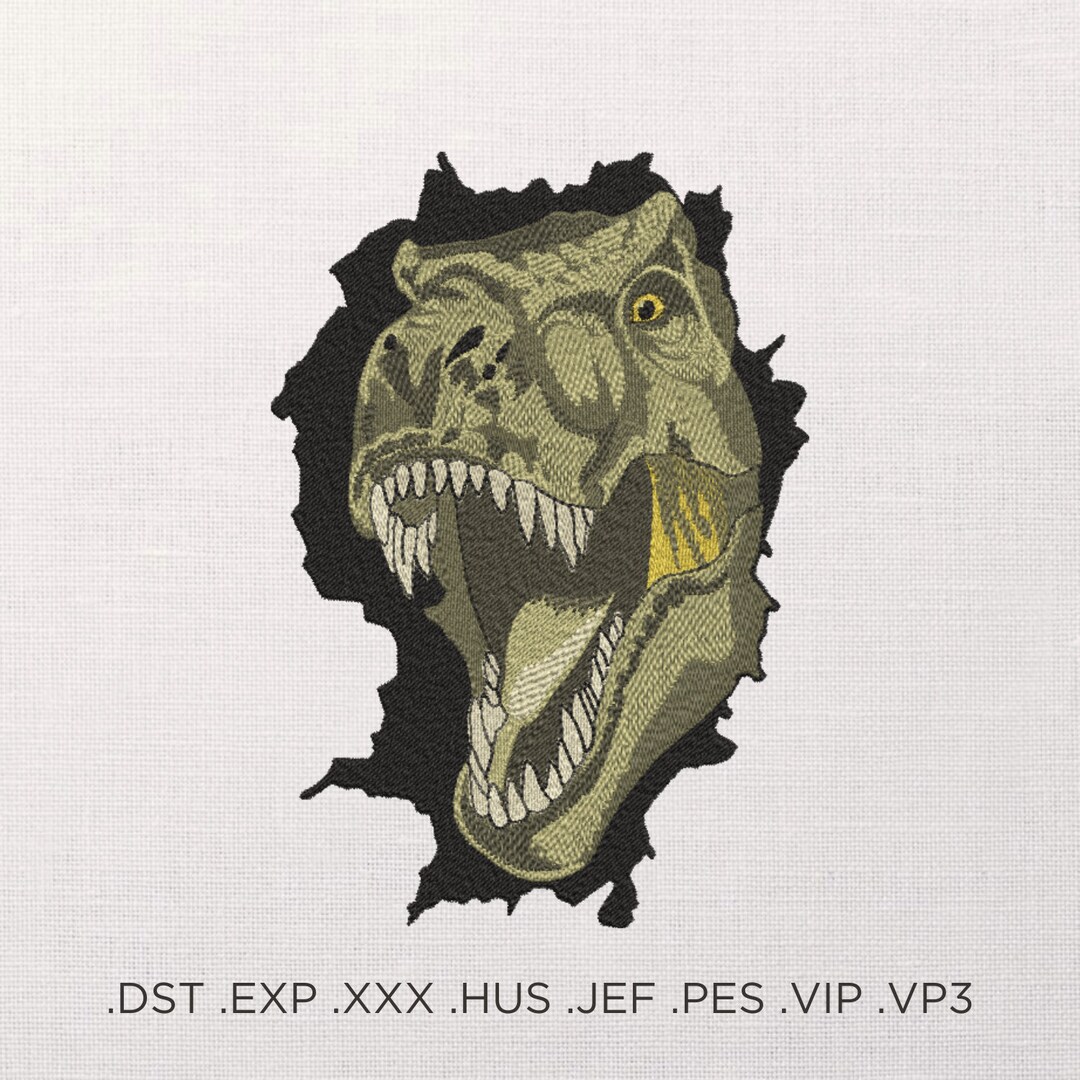 T- Rex Machine Embroidery Design, Dinosaur Embroidery Pattern, Green ...