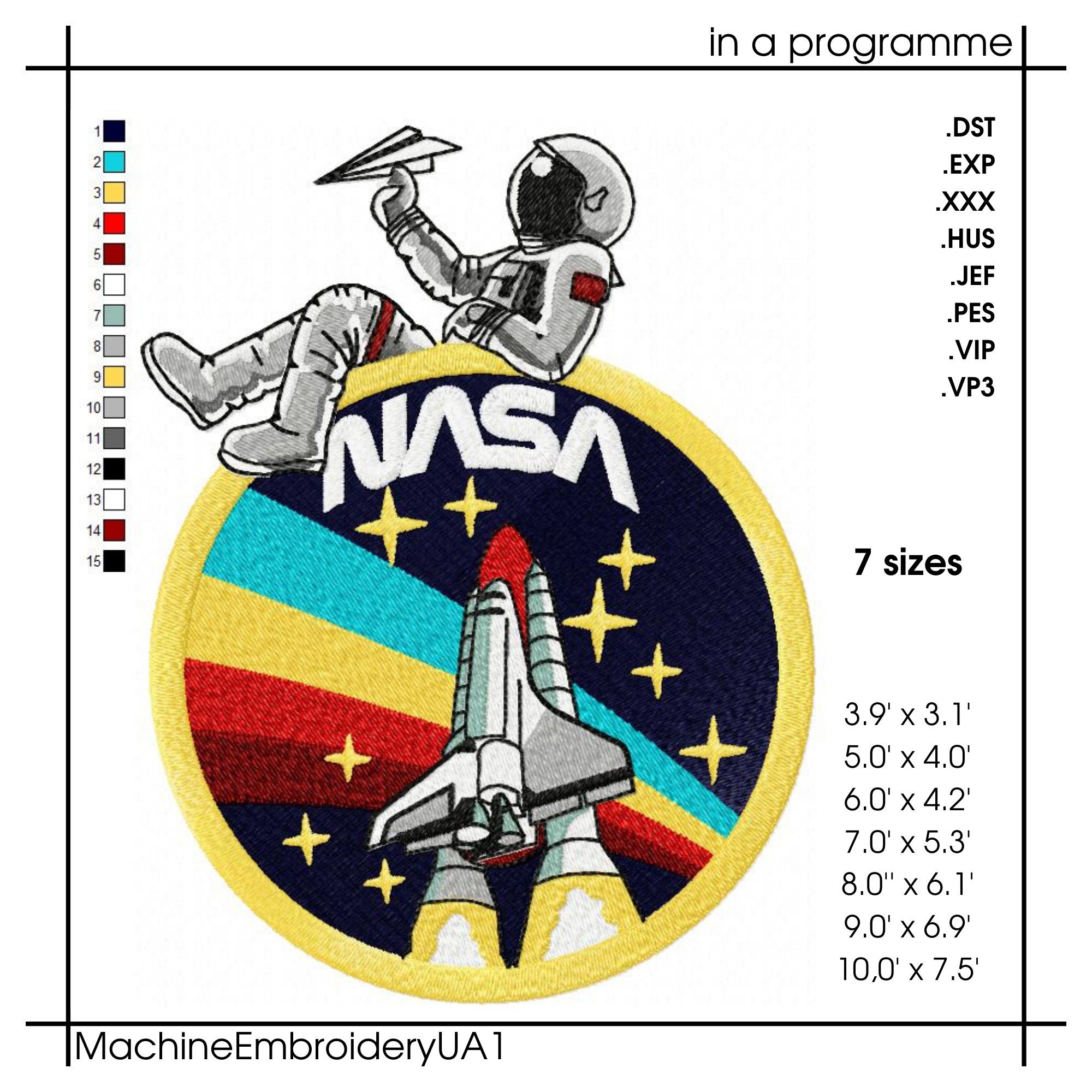 NASA Emblem With Astronaut Machine Embroidery Design - Space NASA ...