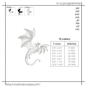 Dragon Machine Embroidery Design - Dragon Embroidery Files - 7 Sizes ...