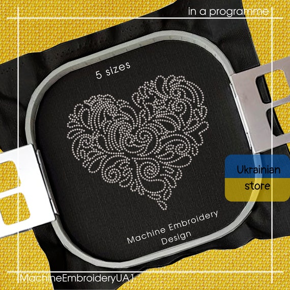 Heart With Crystals Machine Embroidery Design 5 Sizes | Etsy