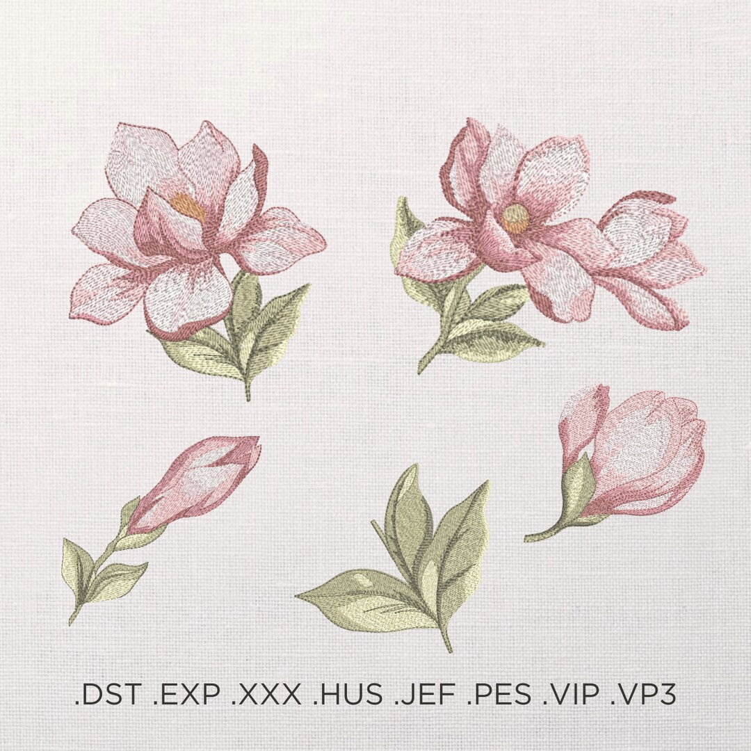 Magnolia Flower Machine Embroidery Design - Magnolia Flower Embroidery Files - 6 Sizes - Instant ...