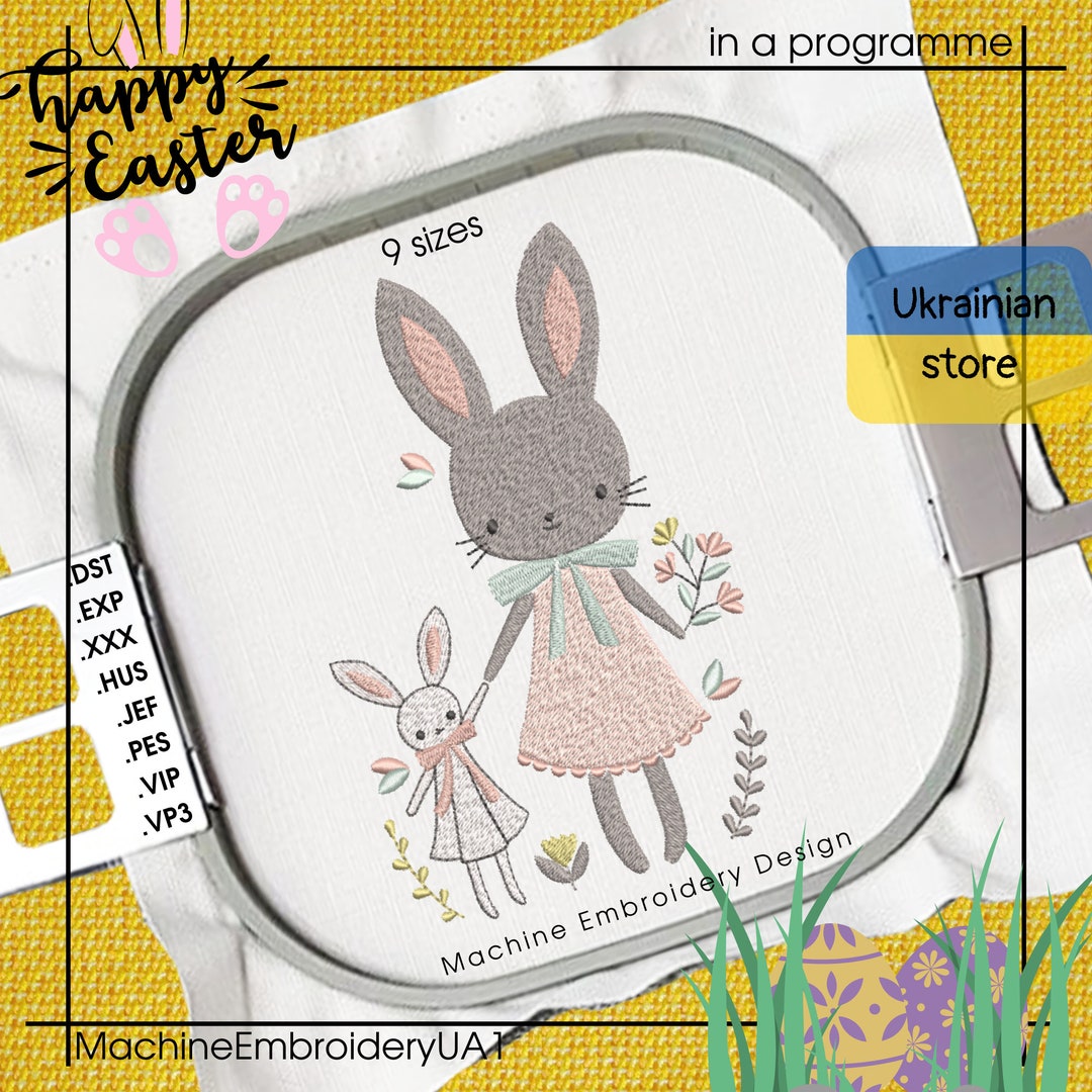 Cute Easter Bunny Machine Embroidery Design Easter Bunny Embroidery ...