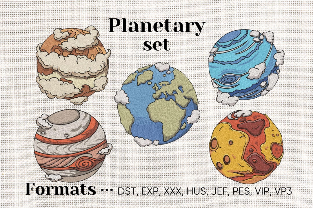 Planet Machine Embroidery Pattern Set, Solar System Embroidery Design ...