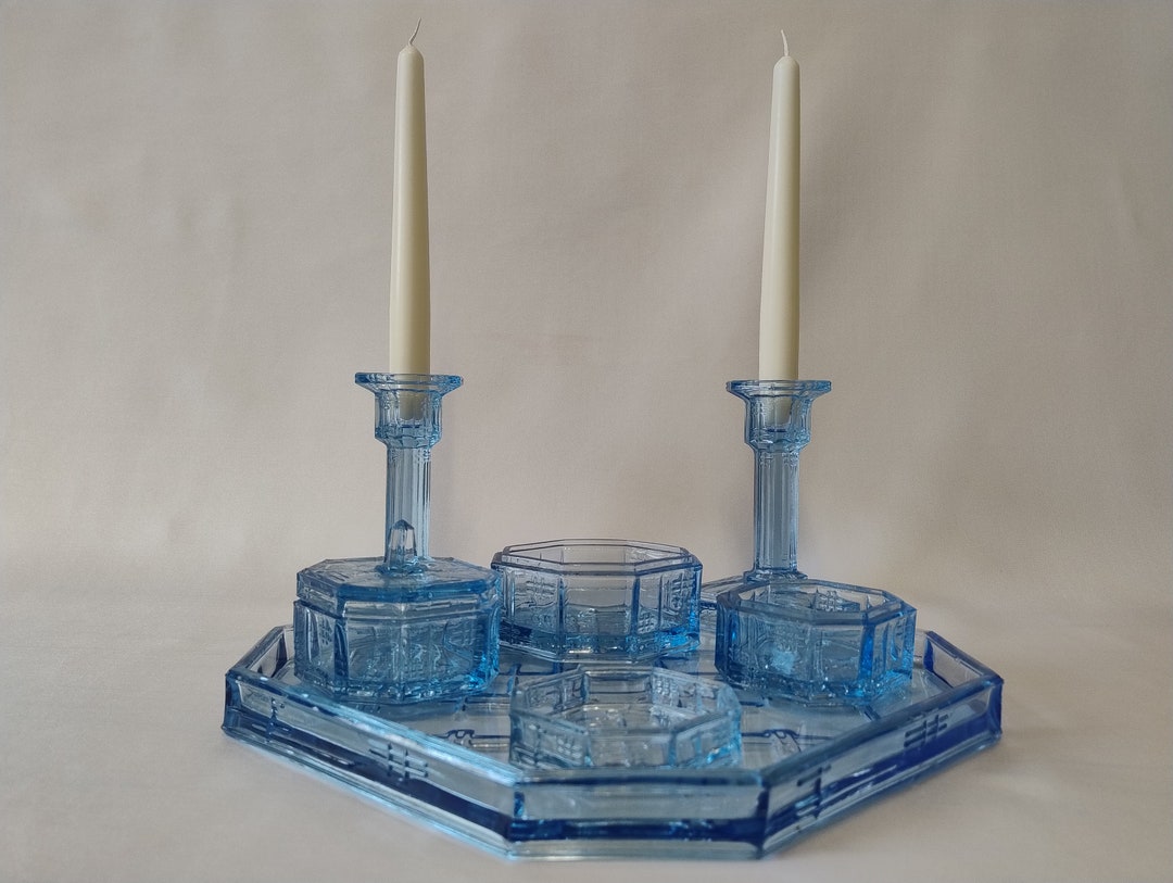 Art Deco Dressing Table Set. Blue, 7-piece. - Etsy