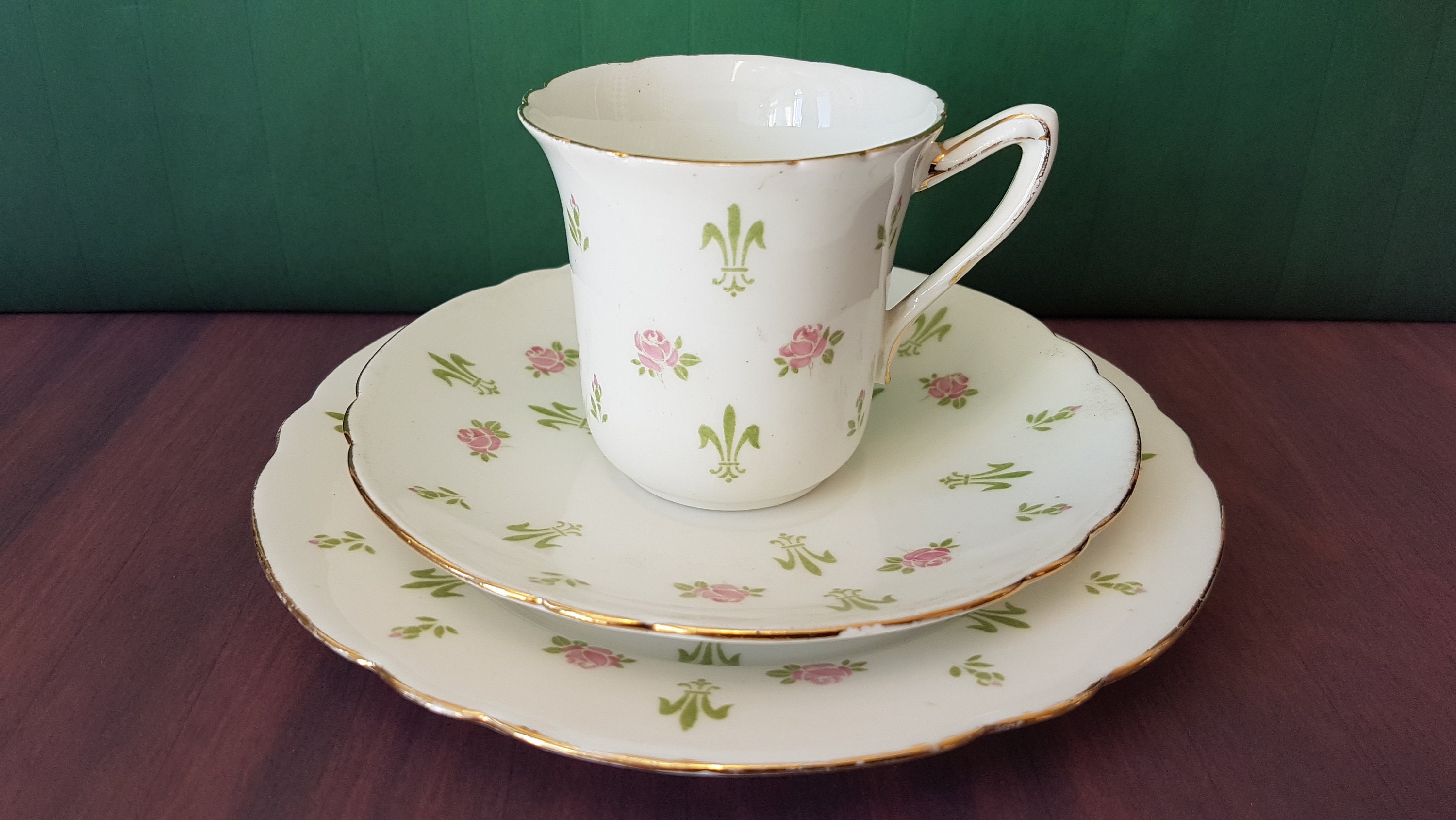 Shelley China Trio. Fleur-de-lys / Pink Rose. Pattern Number 7926. the ...