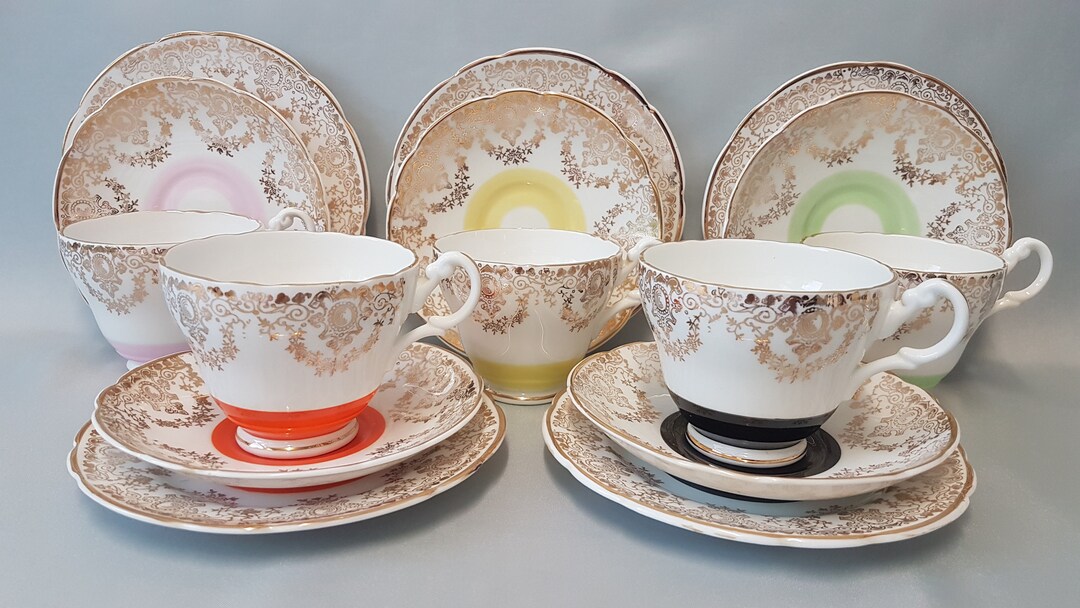 Winston Harlequin Trio. With 22 Karat Gold. Teacup, Saucer and Side ...