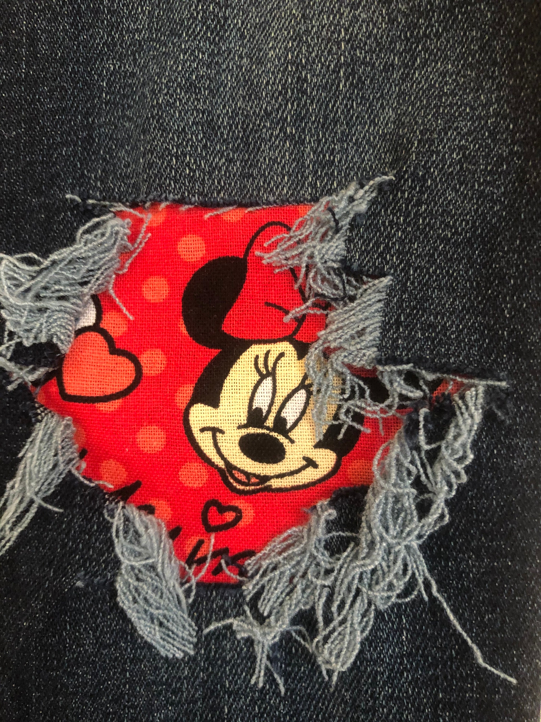 Disney Minnie Mouse Distressed Patched Denim Jeans - Etsy