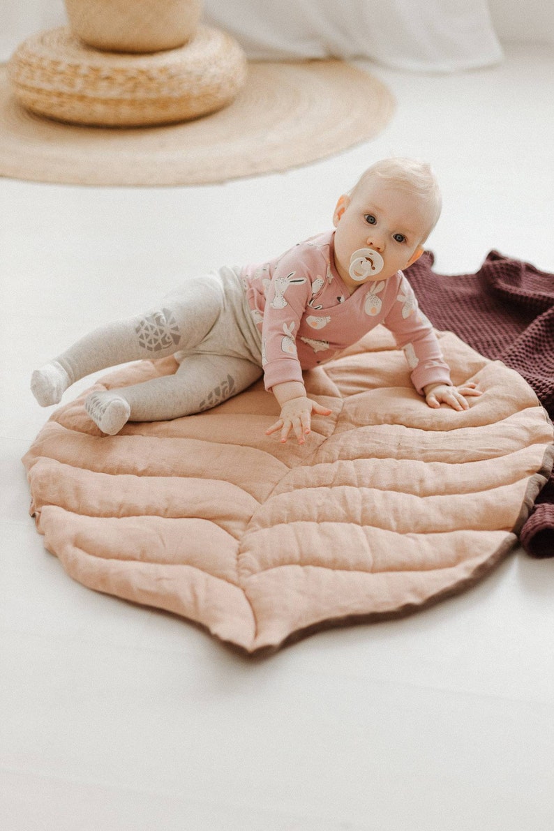 Baby Activity Mat Leaf Linen Nursery Mat Double-sided Leaf - Etsy