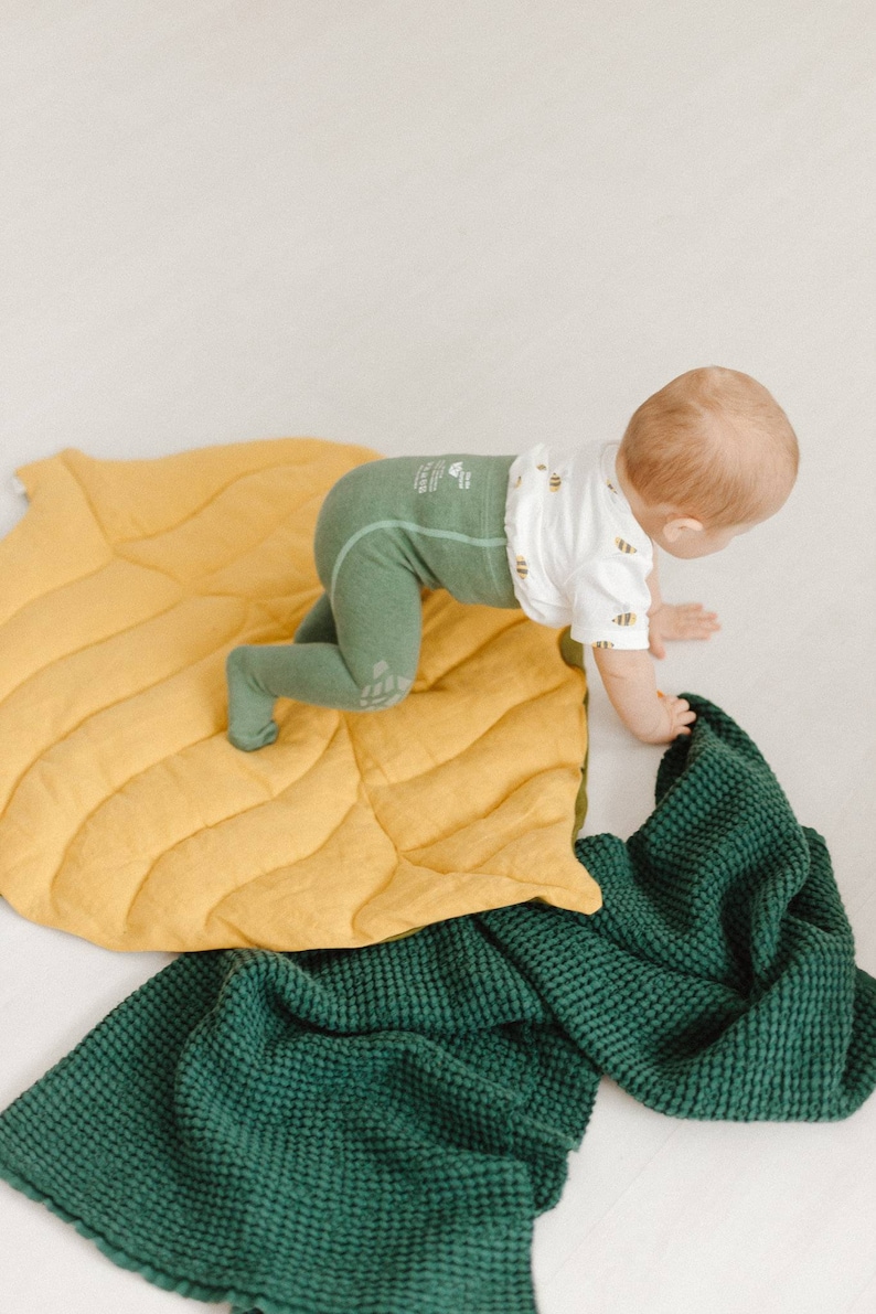 Baby Activity Mat Leaf Linen Nursery Mat Double-sided Leaf - Etsy