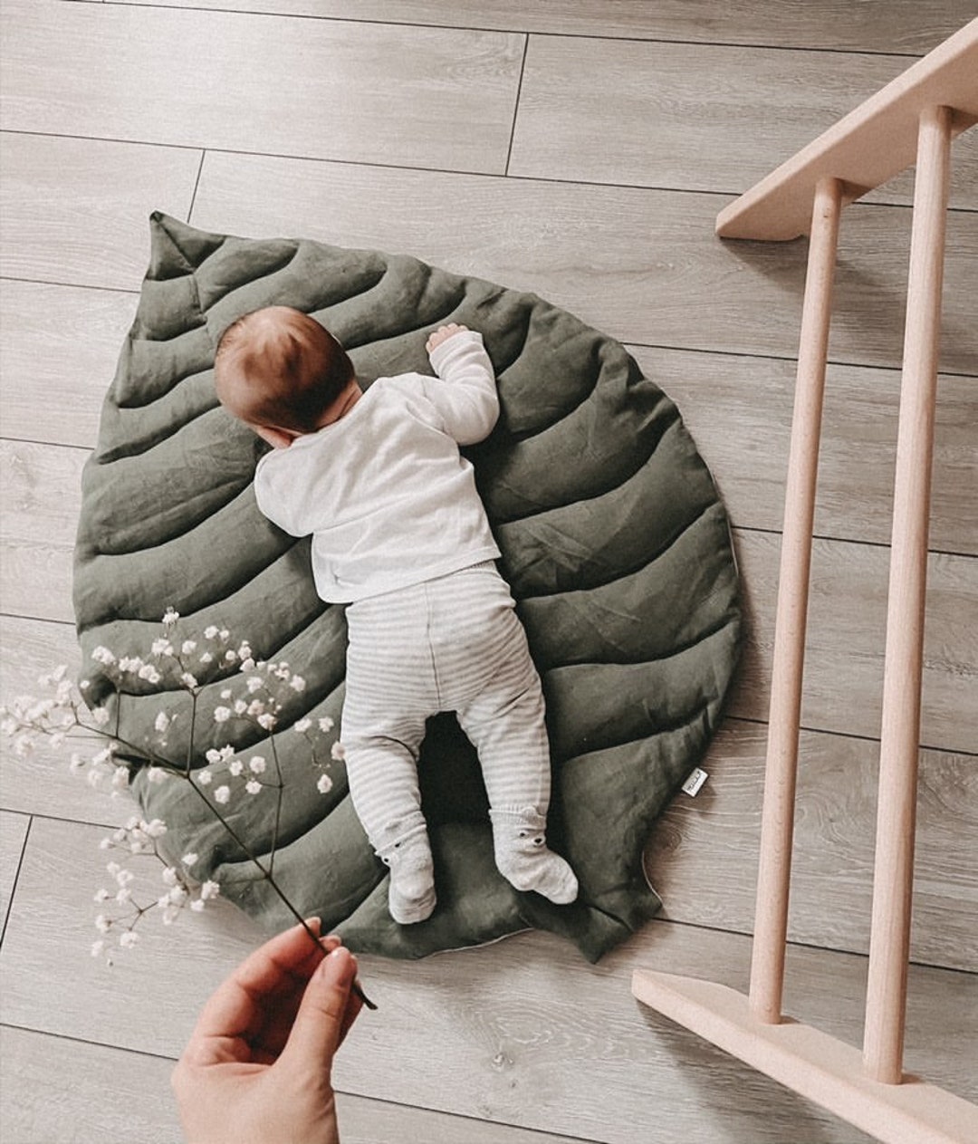 Baby Activity Mat Leaf, Linen Nursery Mat, Double-sided Leaf Play Rug ...