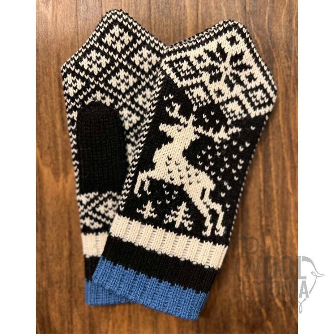 Double Knit Wool Mittens: Black & White Deer Pattern - Etsy