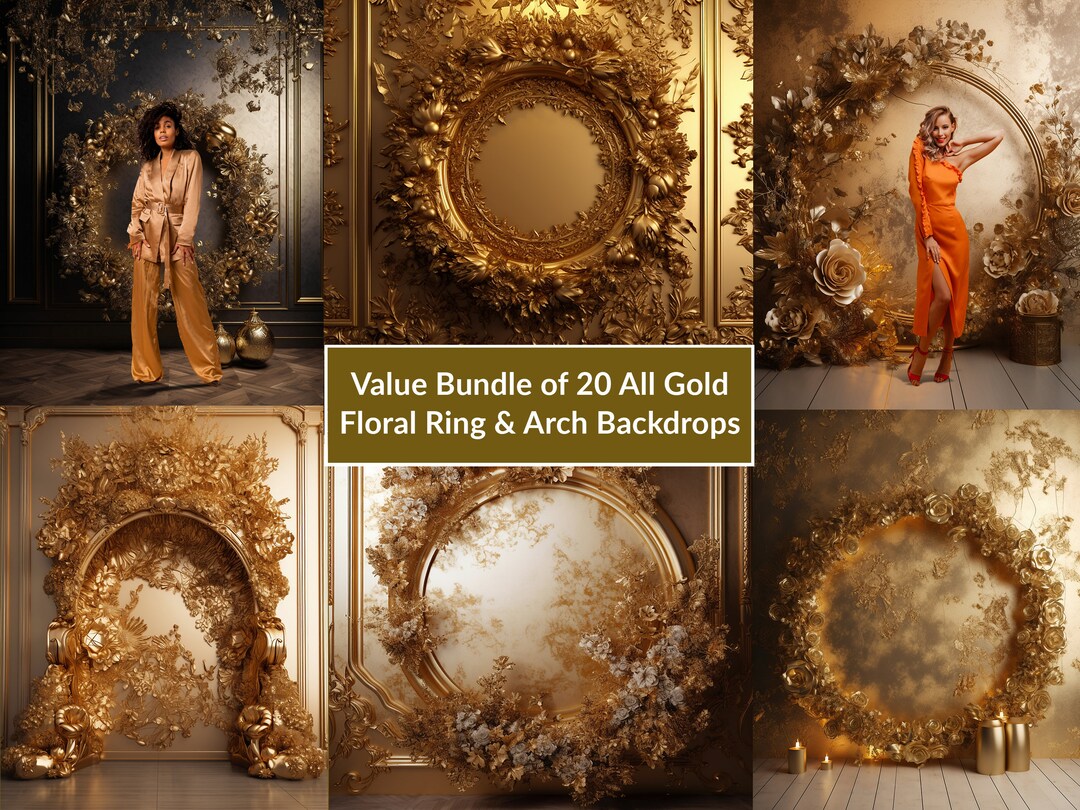 Value Bundle of 20 Gold Boho Backdrop, Floral Arch Backdrop, Portrait ...