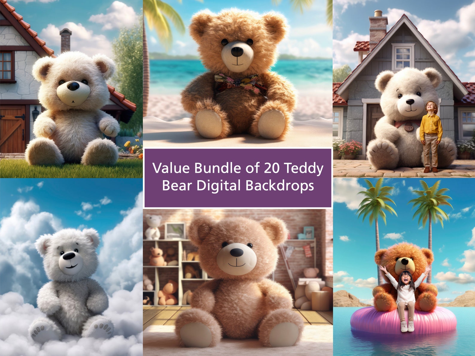 Value Digital Background Bundle Giant Teddy Bear Backdrop Kids Girl ...