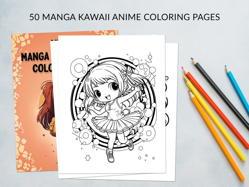 Manga Anime Kawaii Coloring Book, Set of 50 Anime Coloring Pages ...