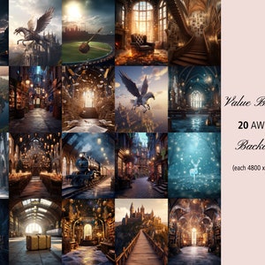 Value Digital Background Bundle Wizard School Backdrop Magic Castle ...