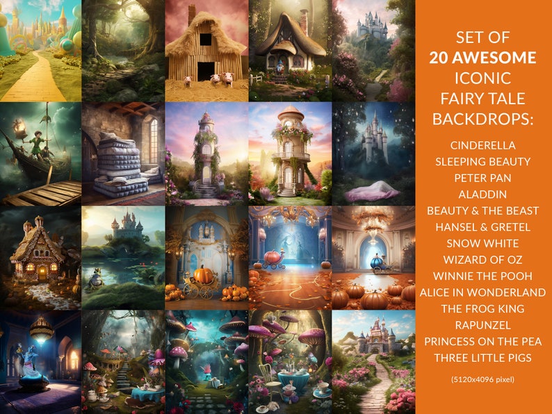 Value Bundle of 20 Iconic Fairy Tale Backdrop Princess - Etsy