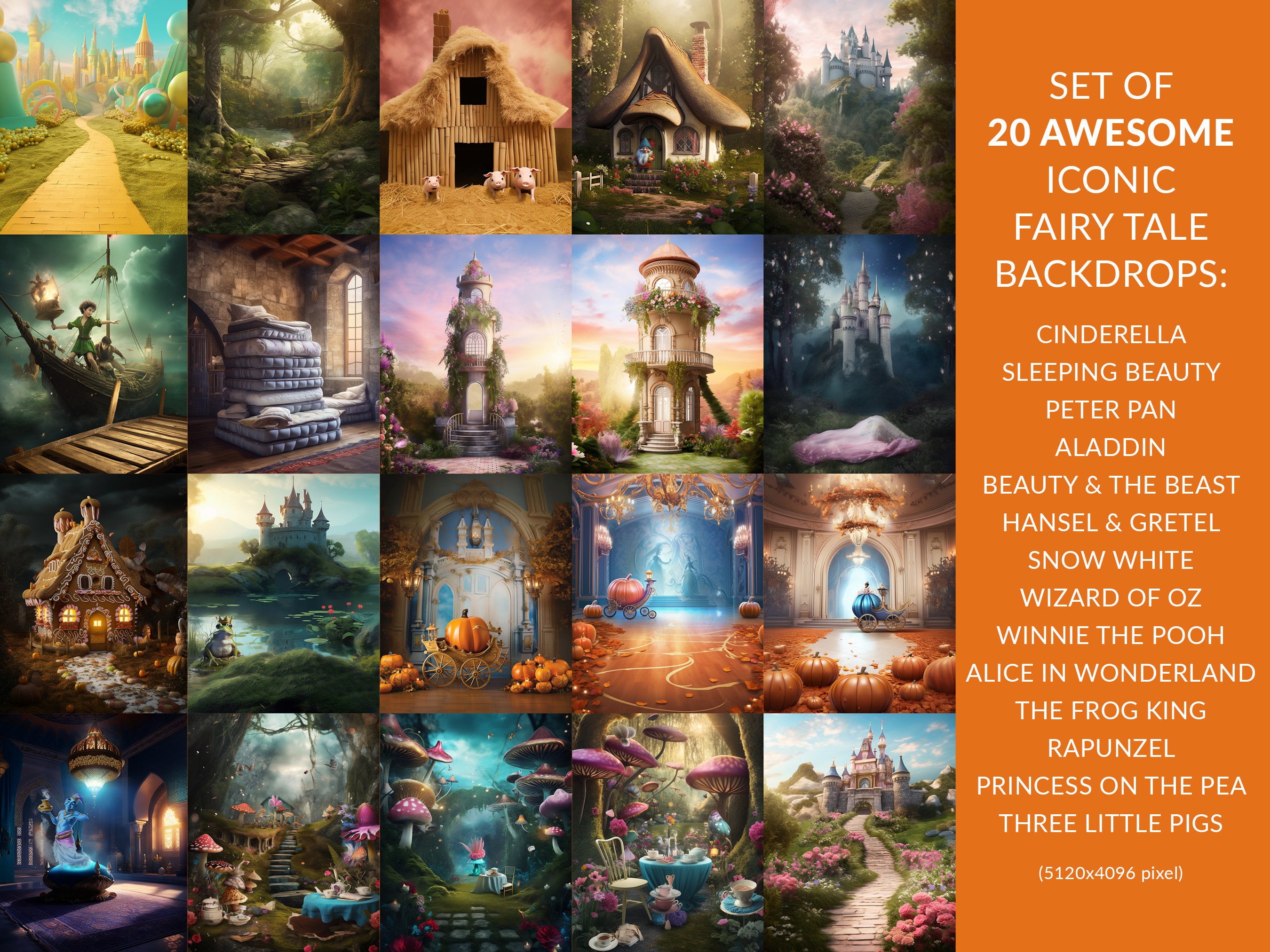 Value Bundle of 20 Iconic Fairy Tale Backdrop Princess - Etsy