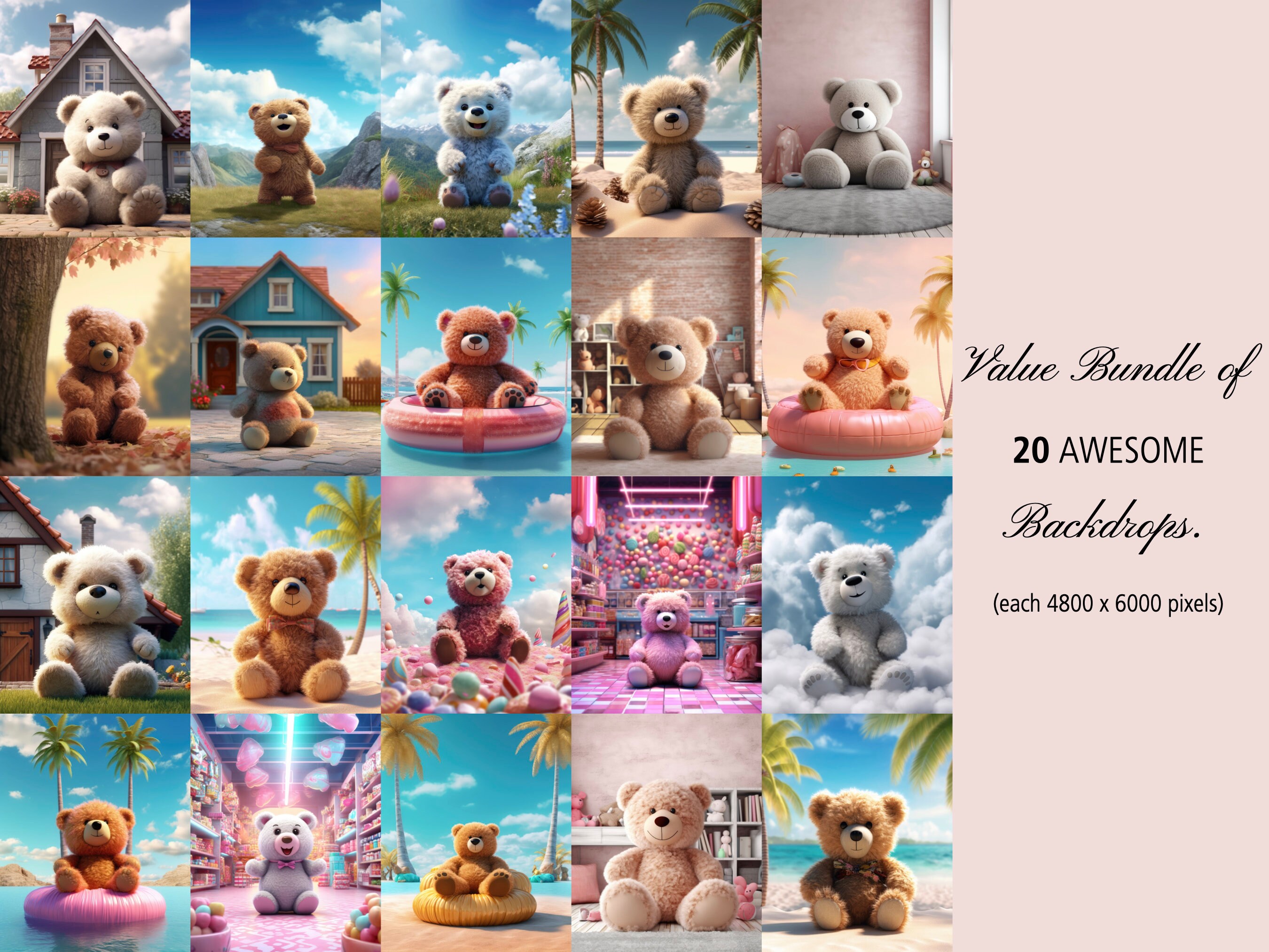 Value Digital Background Bundle Giant Teddy Bear Backdrop Kids Girl ...