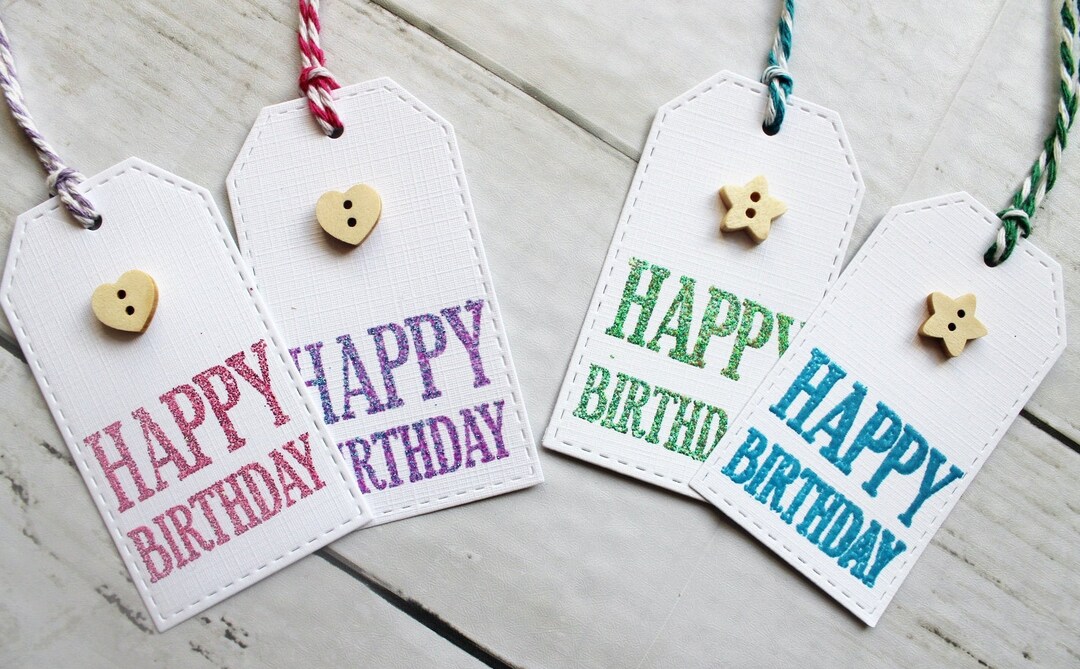 Happy Birthday White Gift Tags With Blue/ Green/ Pink or - Etsy