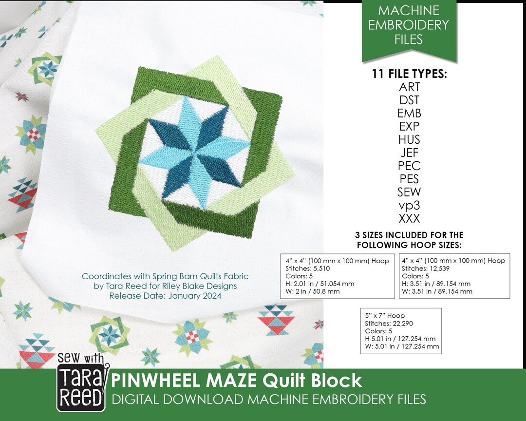 Pinwheel Maze Quilt Block Machine Embroidery Design in 3 Sizes - Etsy