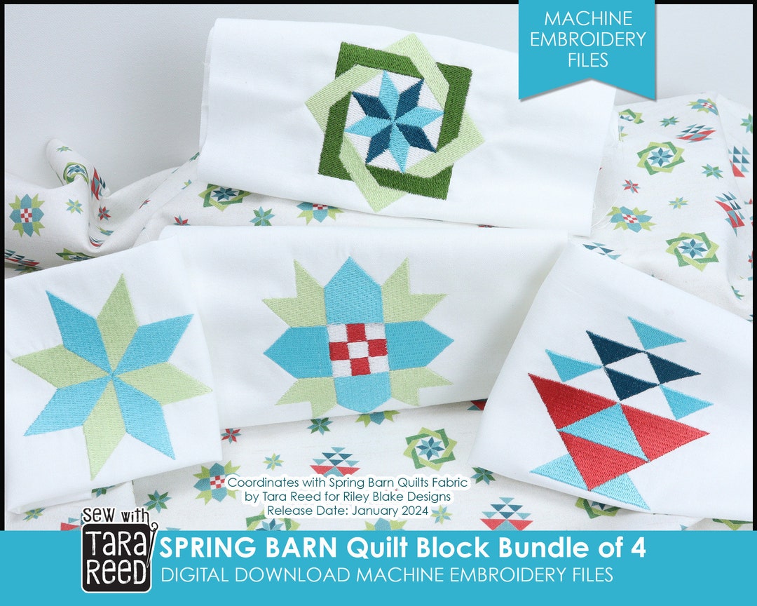 Spring Barn Quilt Blocks - Set of 4 Machine Embroidery Designs in 3 ...