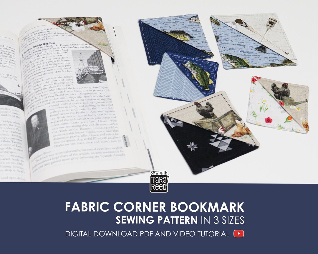 Corner Fabric Bookmark Sewing Pattern in 3 Sizes With Gift Inserts ...