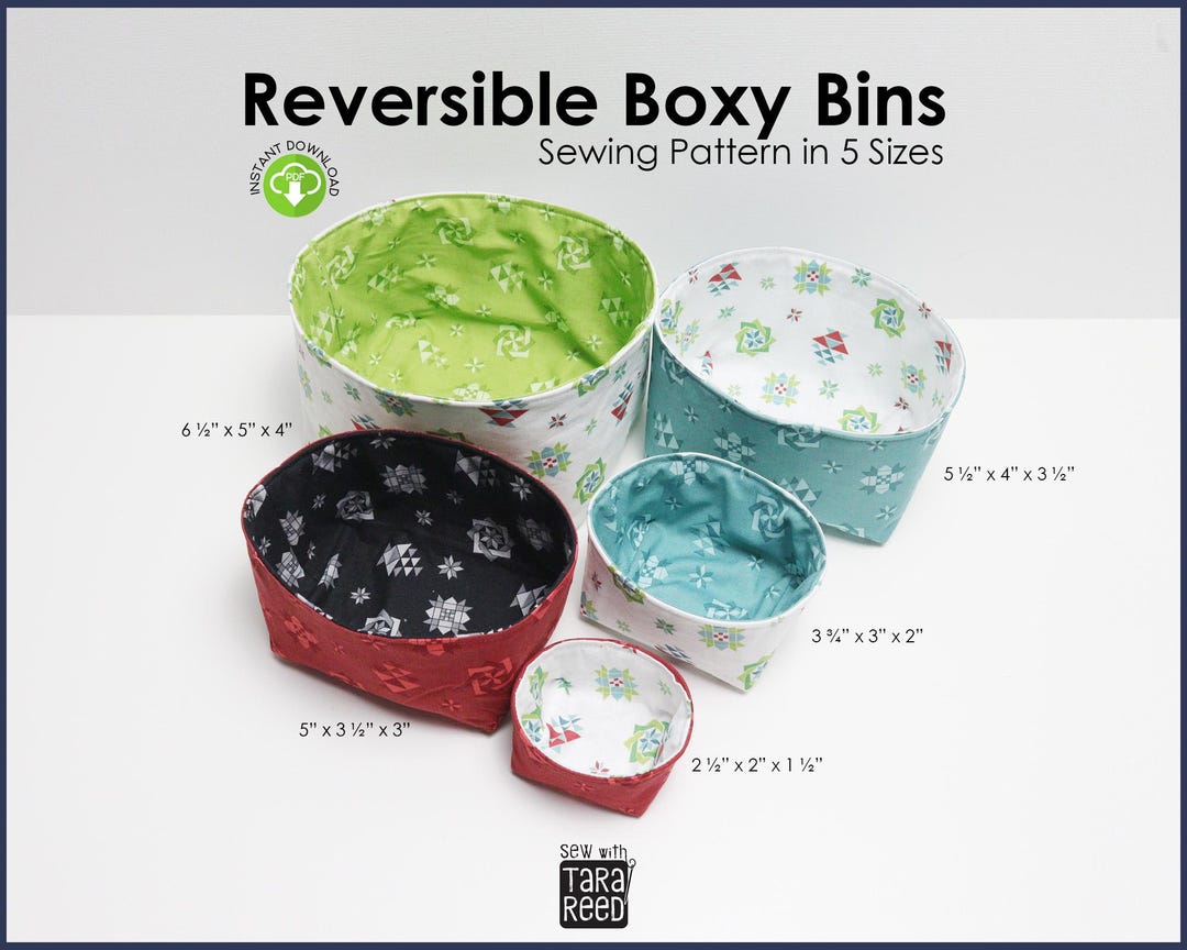 Reversible Fabric Basket Sewing Pattern – 5 Sizes (PDF Digital Download ...
