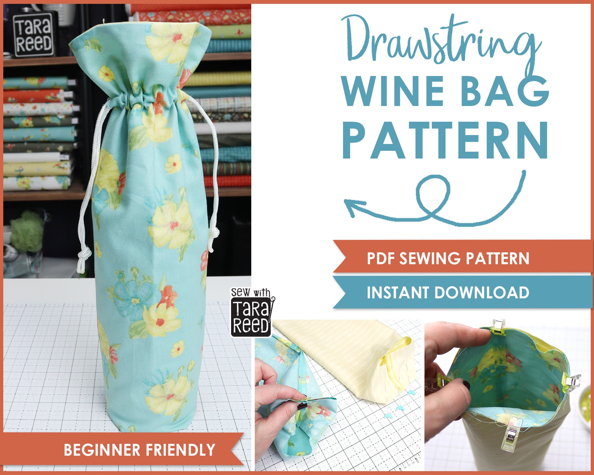 Wine Bag With Drawstring Pattern PDF for Beginners Instant Download Wine Bag Sewing Pattern - Etsy