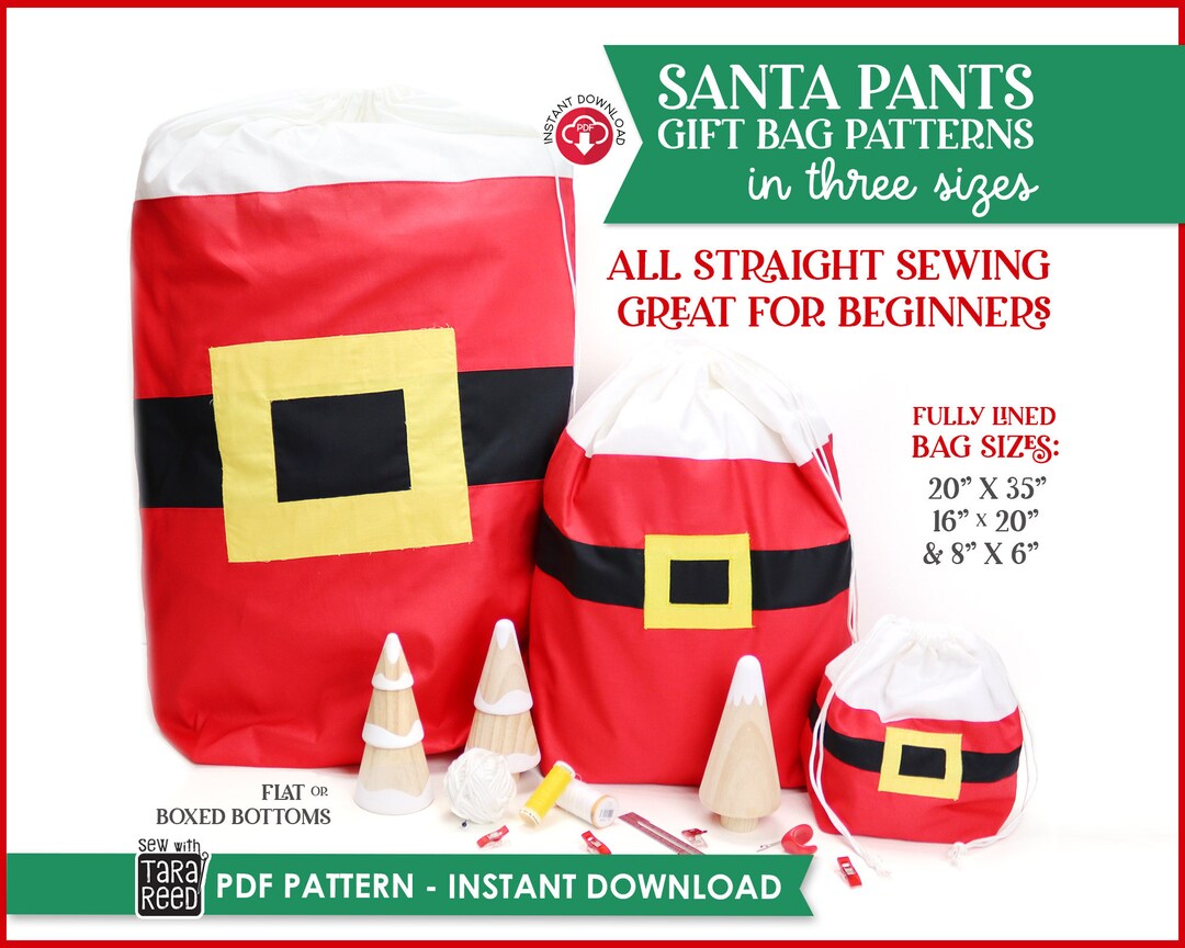 DIY Santa Gift Bag Sewing Tutorial - Drawstring Bag Pattern PDF for ...