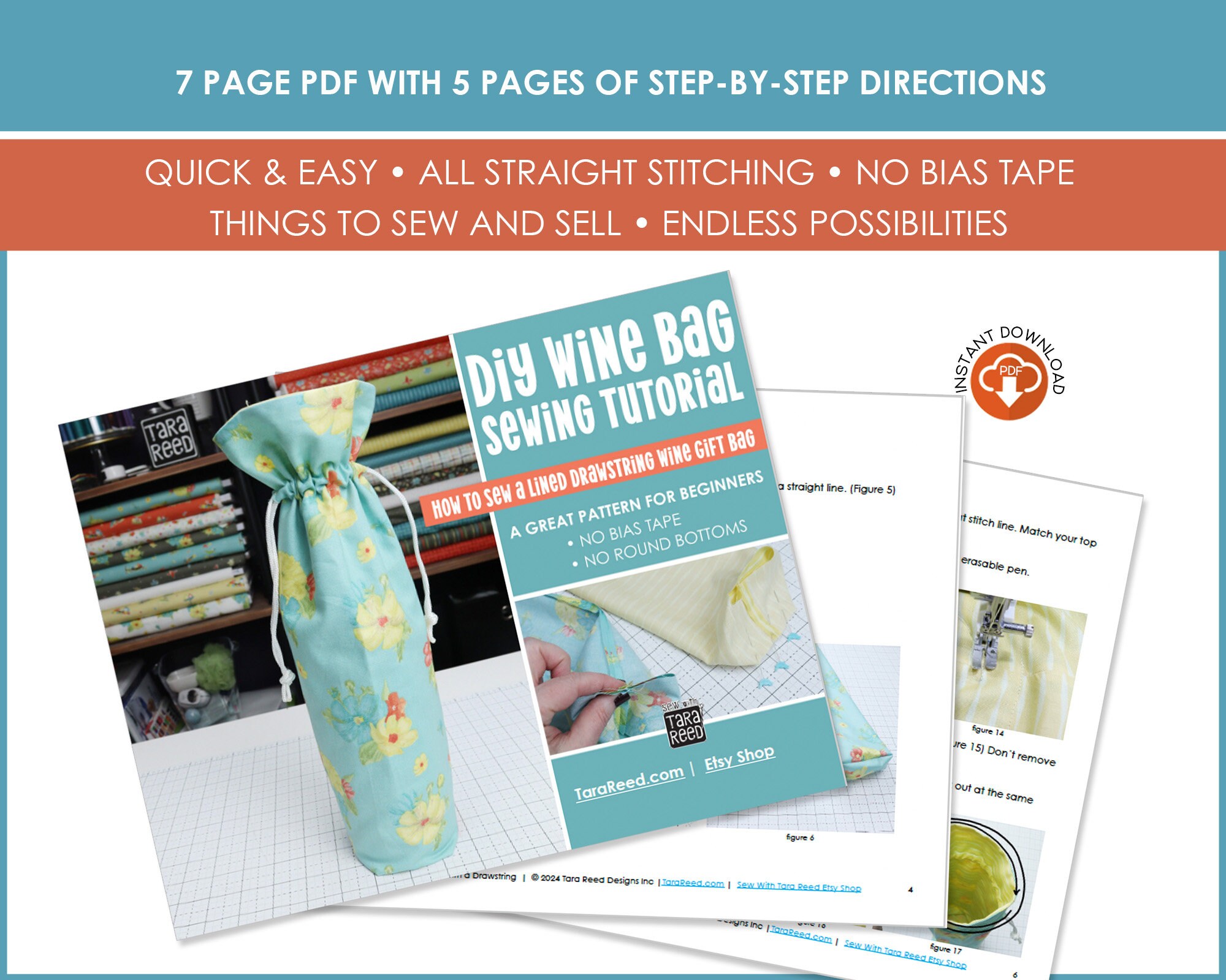 Wine Bag With Drawstring Pattern PDF for Beginners Instant Download ...