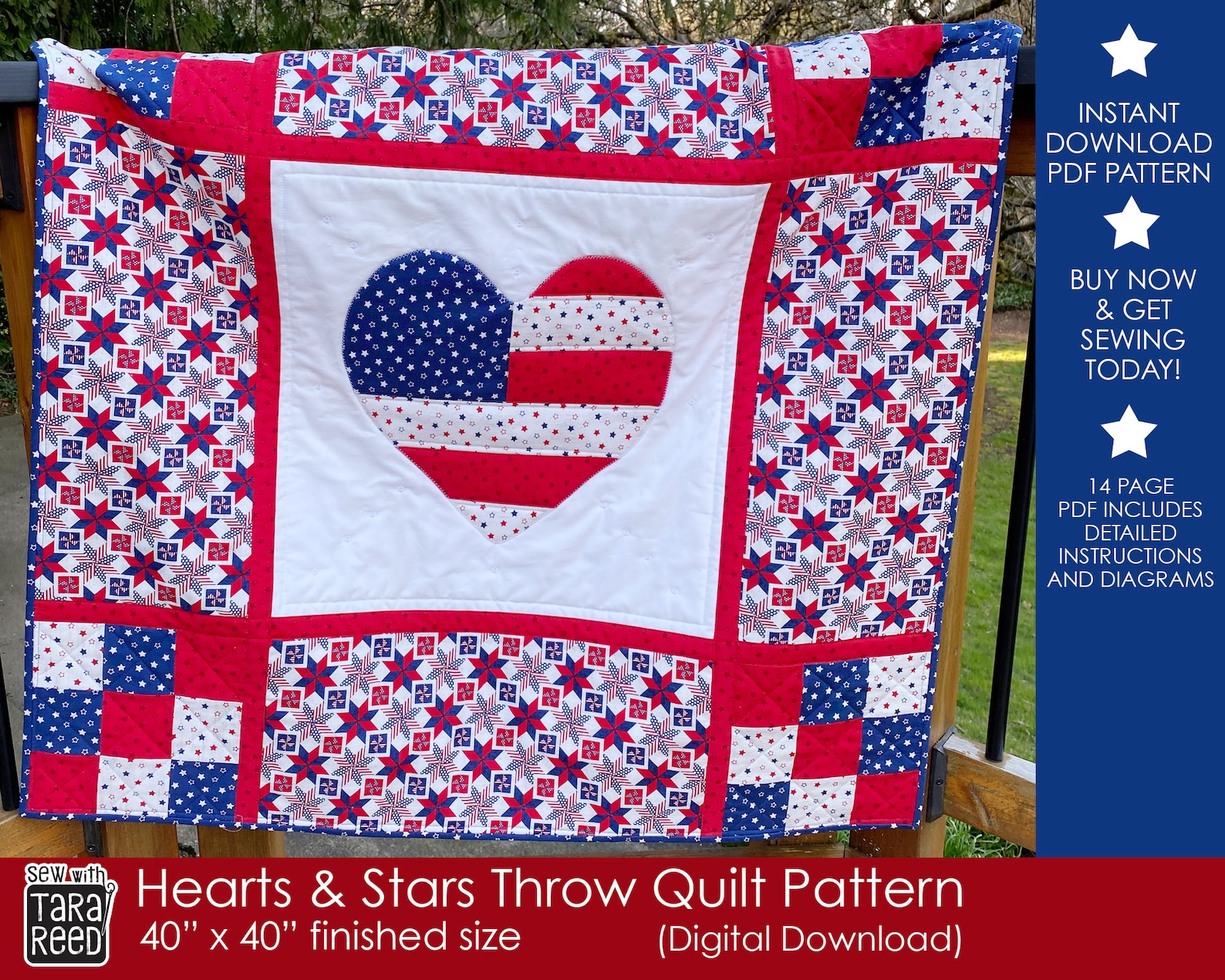 Hearts & Stars Quilt Pattern to add Patriotic Flair