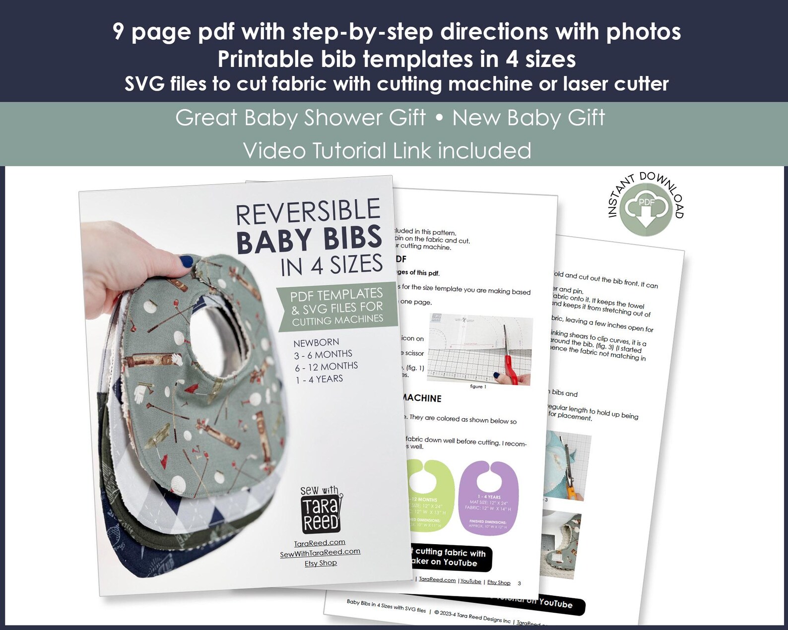 Reversible Baby Bib Pattern in 4 Sizes With SVG Cut Files (digital ...