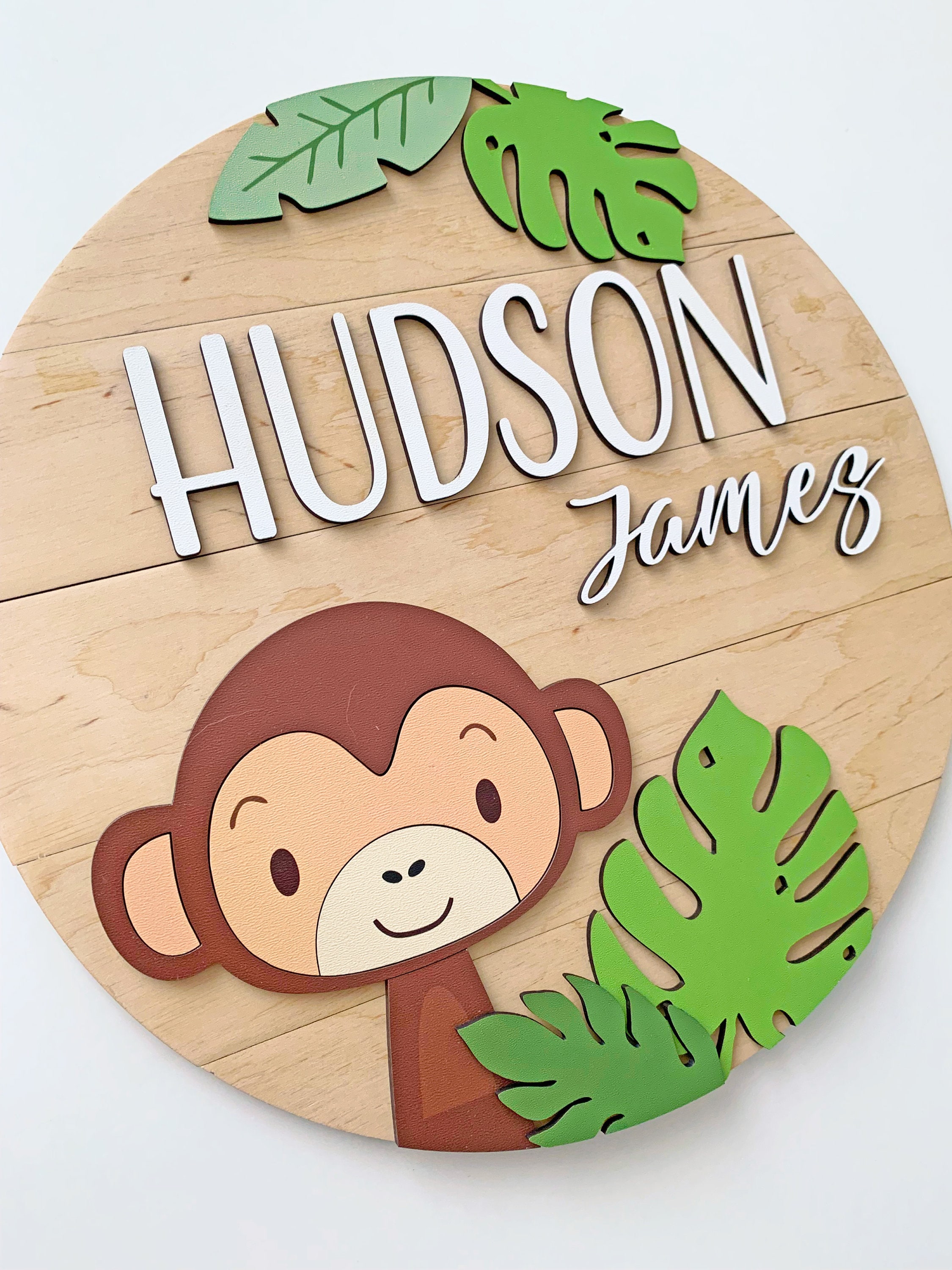 Monkey Baby Name Sign SVG, Jungle Animals Round Nursery Name Sign Laser ...