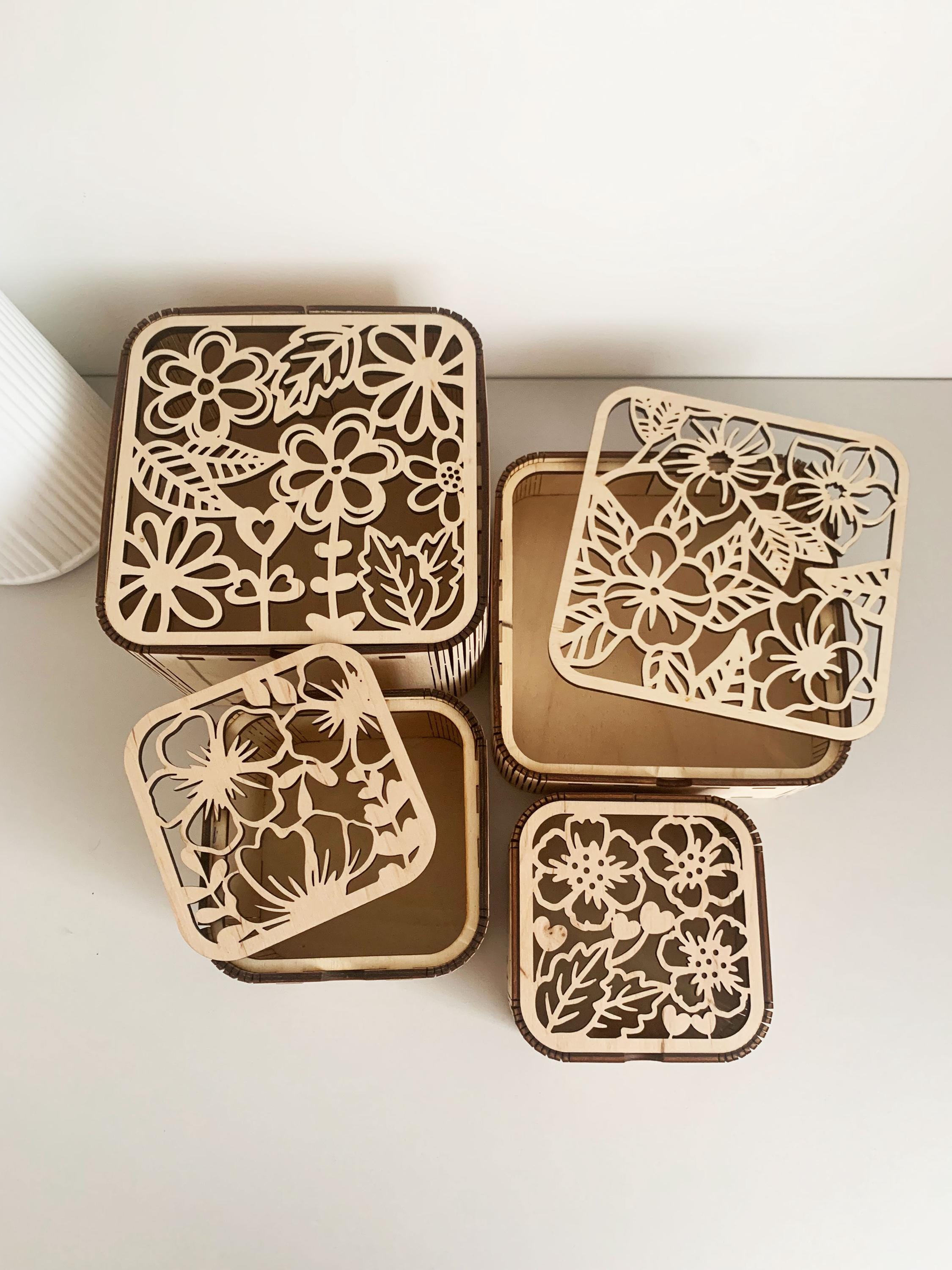Flower Gift Box SVG Laser Cut File, Square Floral Wedding Gift Box ...