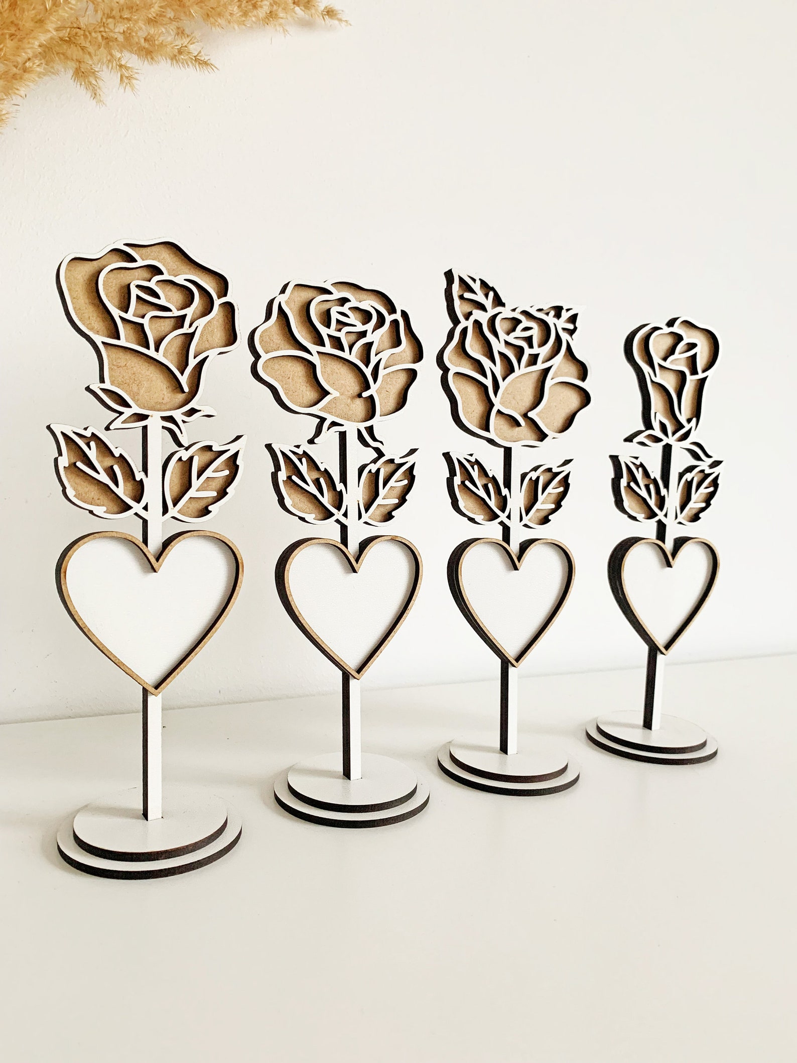 Standing Rose SVG, Three Layered Rose & Heart With Stand Laser Cut ...