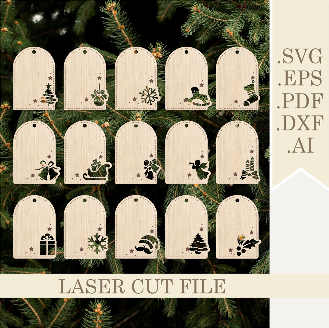 Christmas Gift Tags Bundle SVG Laser Cut File, Noel Gift Labels Bundle ...