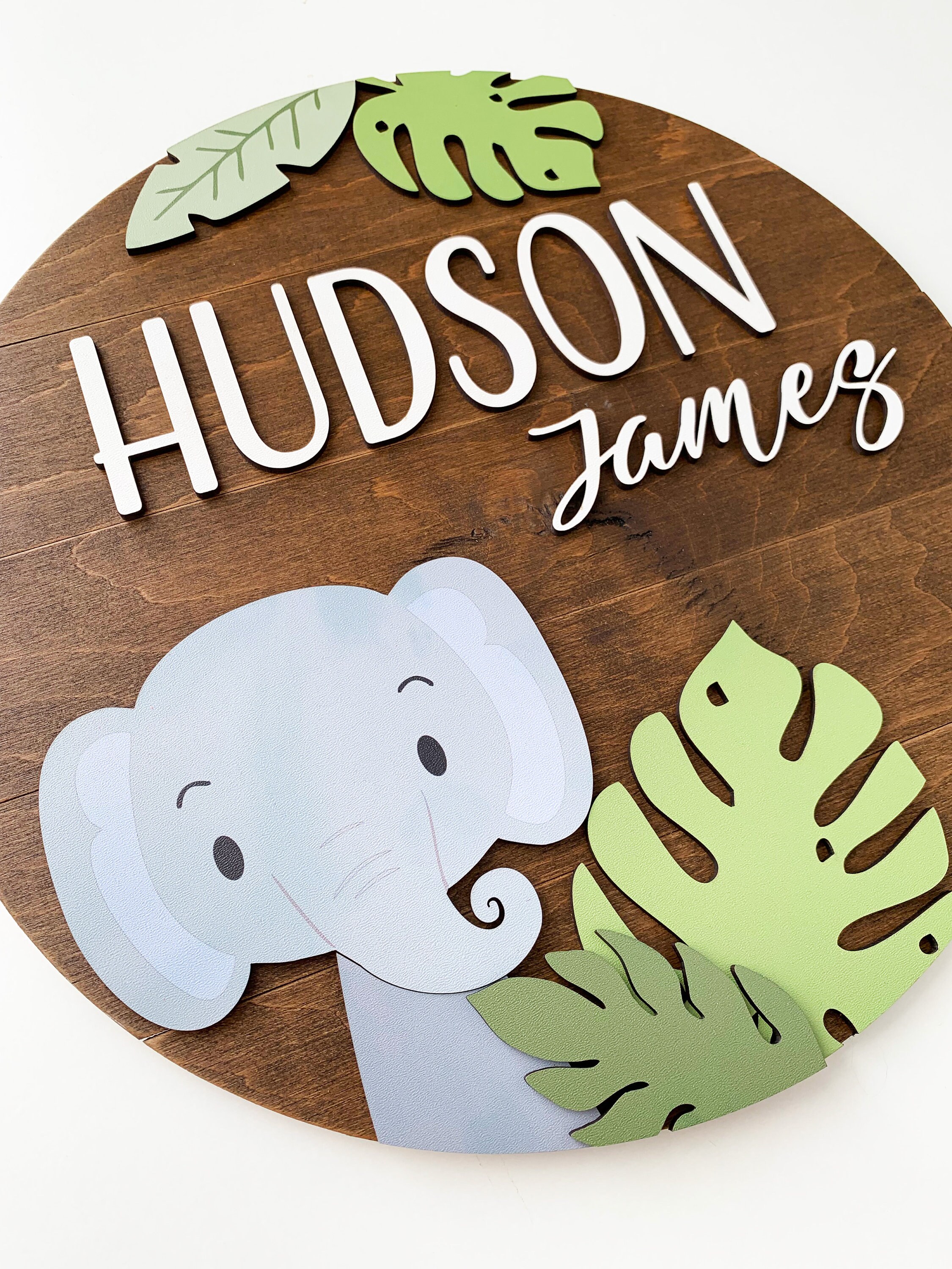 Elephant Baby Name Sign SVG, Jungle Animals Round Nursery Name Sign ...