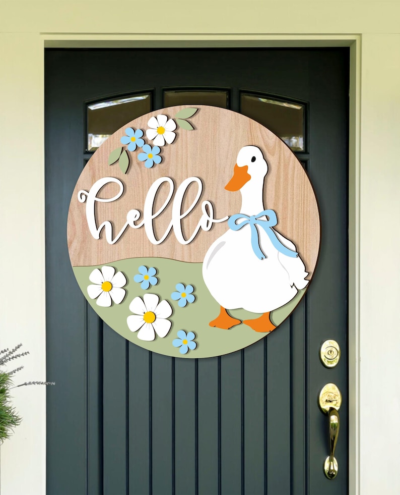 Hello Silly Goose SVG, Funny Goose Round Door Hanger Laser Cut File ...