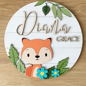 Fox Baby Name Sign SVG, Forest Animals Round Nursery Name Sign Laser ...