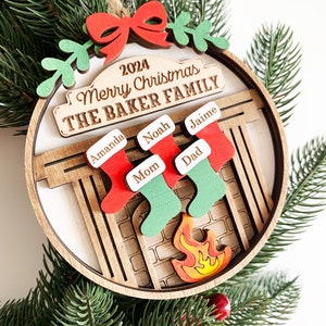 SVG Family Christmas Ornament Fireplace With Stockings 2-12 Names Laser ...