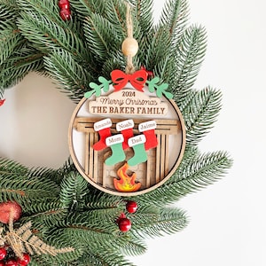 SVG Family Christmas Ornament Fireplace With Stockings 2-12 Names Laser ...