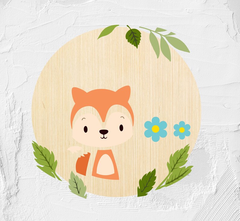Fox Baby Name Sign SVG, Forest Animals Round Nursery Name Sign Laser ...